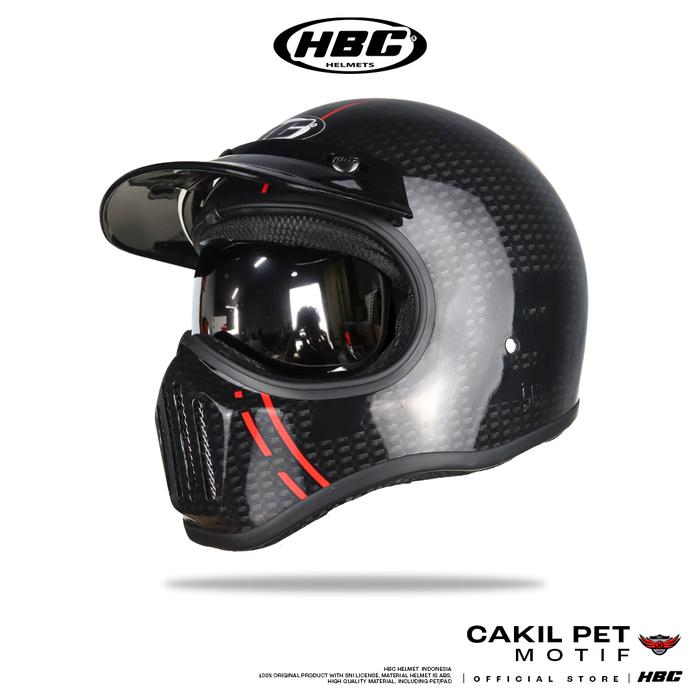 Promo Helm HBC Cakil Pet Inner Visor MOTIF CARBON Helm Retro Full Face ...