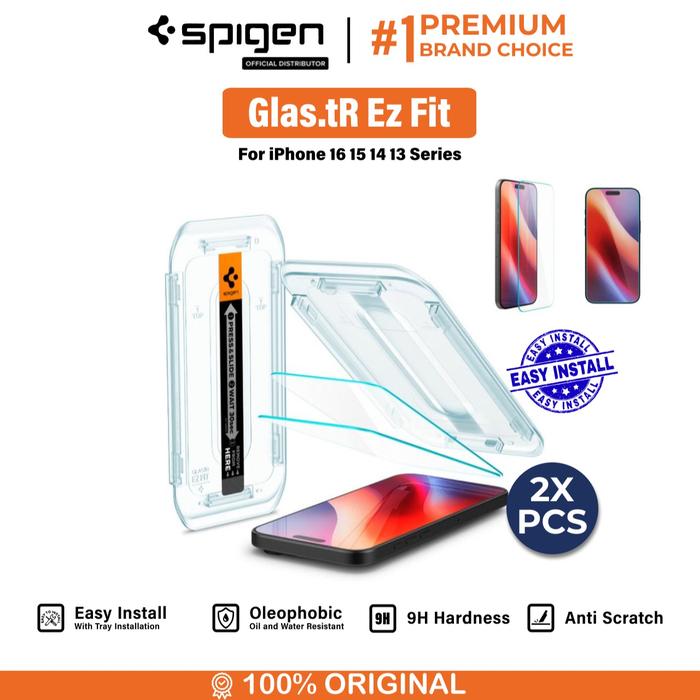 Promo Tempered Glass for iPhone 16/15/14/13 Mini Pro Max Plus Spigen Glas tR EZ Fit Anti Gores ...