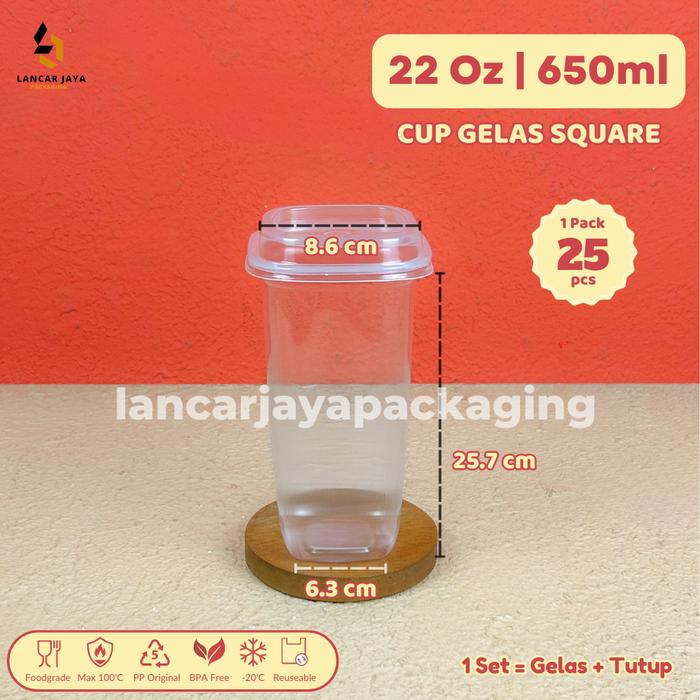 Promo HOK Cup Gelas Square Kotak Persegi + Tutup Tebal 8 12 16 22 Oz ...