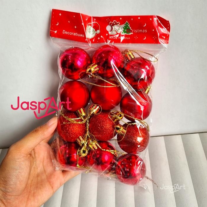 Jual Bola box tabung bola natal aksesoris dekorasi warna warni merah ...