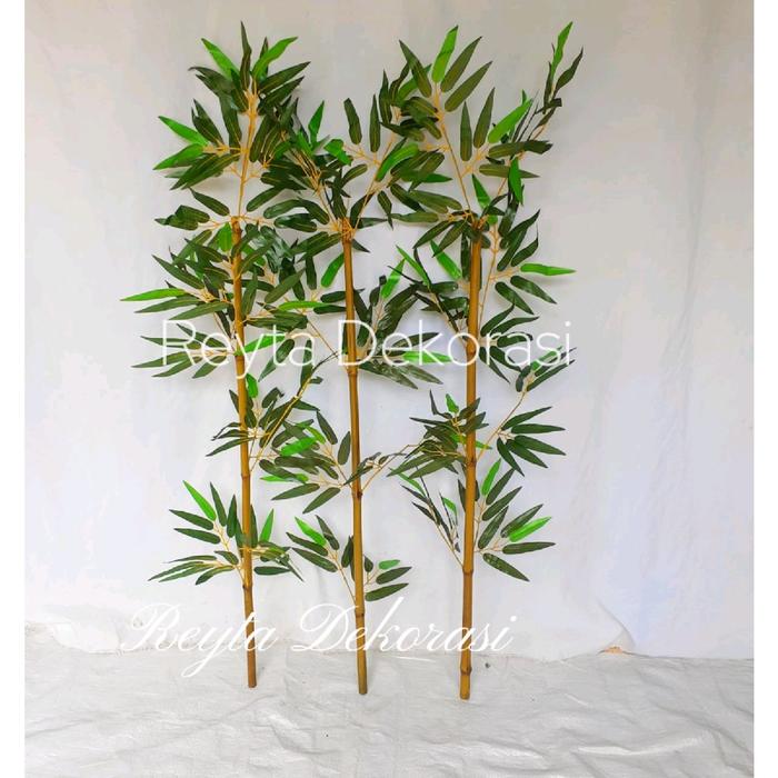 Jual promo batang bambu plus daun tinggi 120cm / 100cm- daun bambu ...