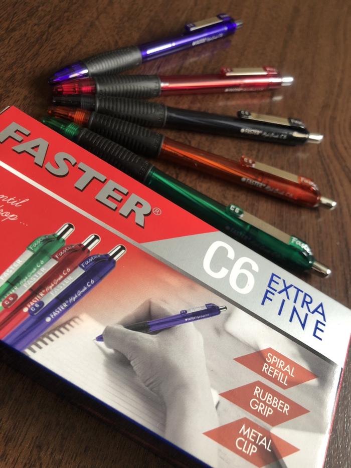 Jual Ball Point Retractable C6 Hitam / bolpen FASTER (12 Buah) - Kota ...