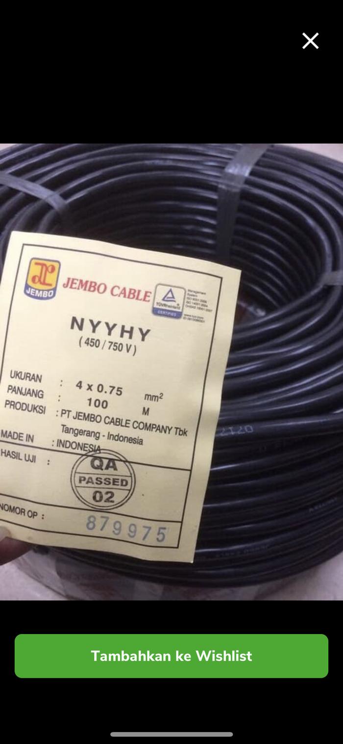 Jual KABEL JEMBO NYYHY 4x0,75 4x0.75 4 x 0,75 4 x 0.75 JEMBO 100M 100 METER - Jakarta Pusat ...