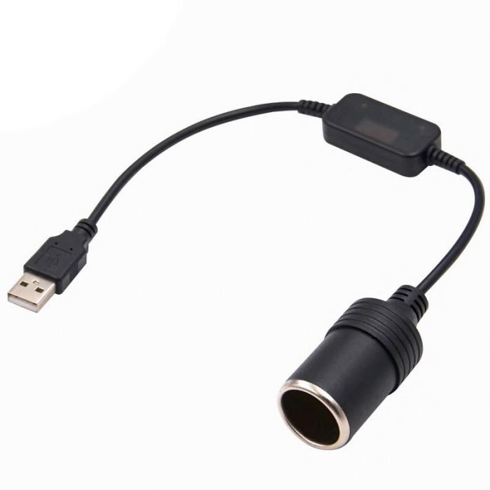 Jual Kabel Sambungan Usb To Lighter Mobil Socket 5v To 12v Adapter ...