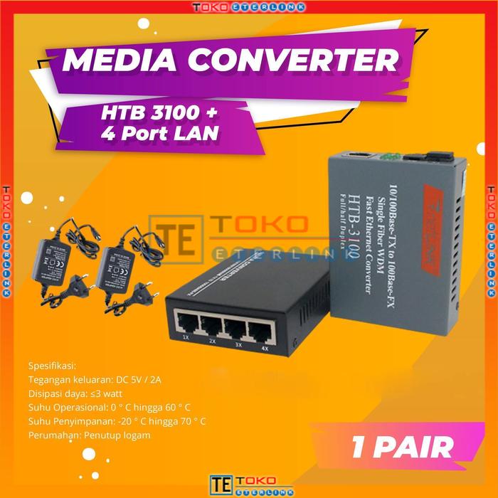 Jual Media converter HTB 3100 10/100 Mbps 1 Port FO Side B + 4 Port LAN ...