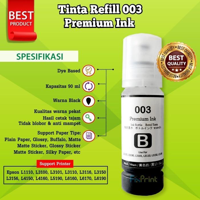 Jual Tinta Premium Ink Epson 003 Refill Printer L1110 L3110 L3150 L5190 ...