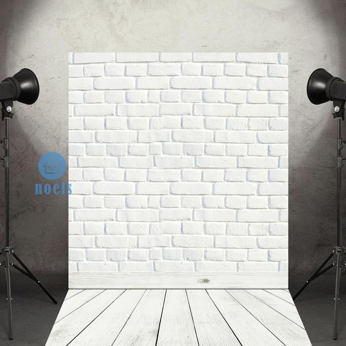 Jual Layar Backdrop Background Fotografi Gambar Batu Bata Warna Putih ...