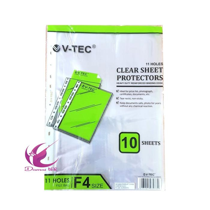 Jual Sheet Protector Plastik V-TEC F4 / Folio 11 lubang File Bag isi 10 ...