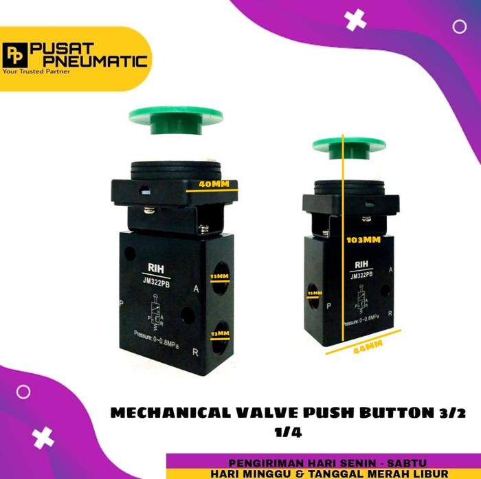 Jual MECHANICAL VALVE PUSH BUTTON 3 LOBANG 3/2 DRAT 1/4" - Jakarta Barat - Pusat Pneumatic ...