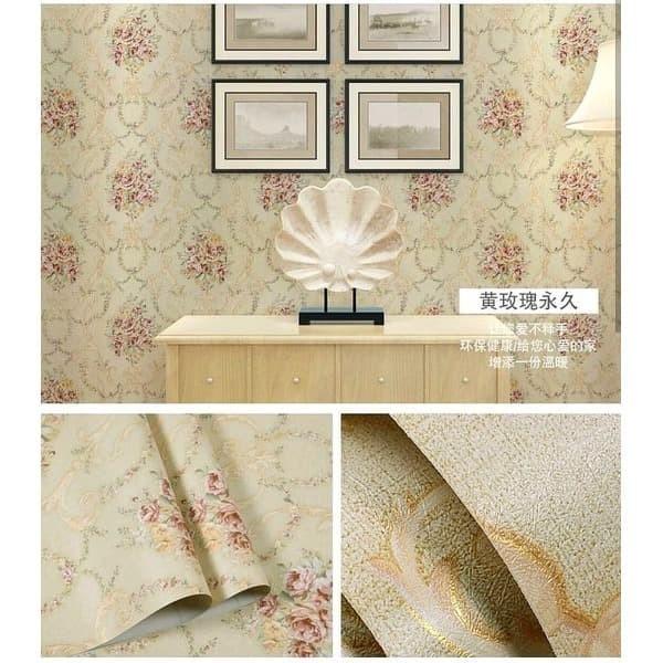Jual Wallpaper Sticker Dinding 3D Bunga Gold Rose Batik | Walpaper ...