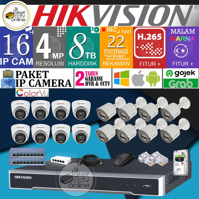 Jual PAKET IP CAMERA 16 KAMERA 4MP HIKVISION COLORVU HDD 8TB MALAM ...