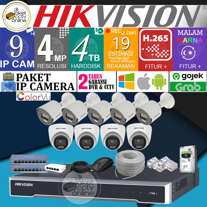 Jual PAKET IP CAMERA 9 KAMERA 4MP HIKVISION COLORVU HDD 4TB MALAM ...