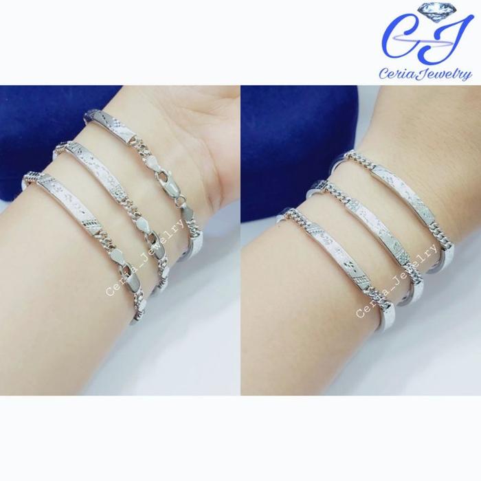 Jual Gelang Perak Asli Silver Wanita 925 Lapis Emas Putih Model Plat ...