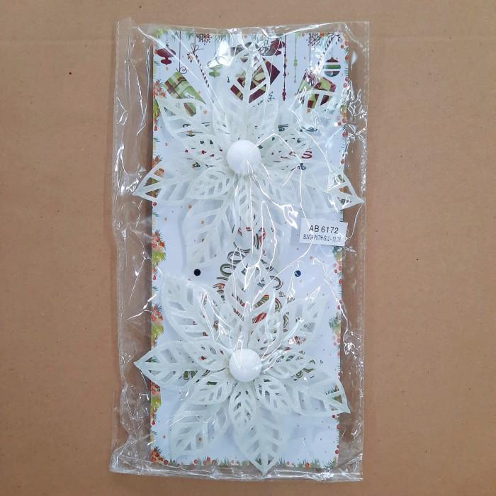 Jual GROSIR Bunga Natal Putih isi 2 Dekor Parcel Hiasan Pohon Natal ...
