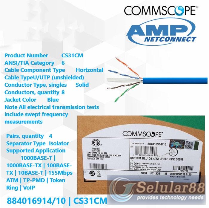 Jual AMP Commscope 884016914/10 Cat6 CS31CM Cable UTP Cat 6 23AWG Kabel ...