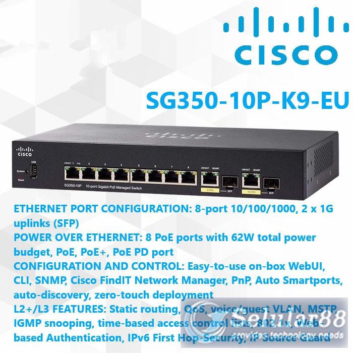 Promo Cisco SG350-10P-K9-EU Managed Switch Hub 10Port Gigabit PoE 62W ...