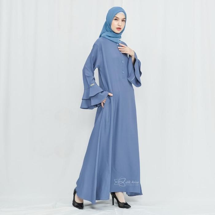 Promo Belva Dress Gamis Polos Model Loose Tangan Terompet Tumpuk 2 ...