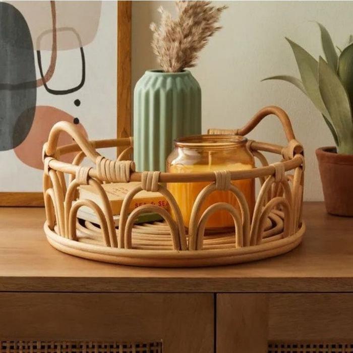 Promo tray rotan bulat estetik/nampan rotan serbaguna/keranjang rotan ...