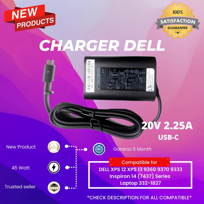 Jual adapter adaptor charger dell xps 20v 2,25A USB Type C 45w 13-9365 ...