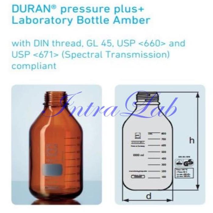 Jual PRESSURE PLUS Laboratory Bottle Amber 100ml 218162403 Duran ...