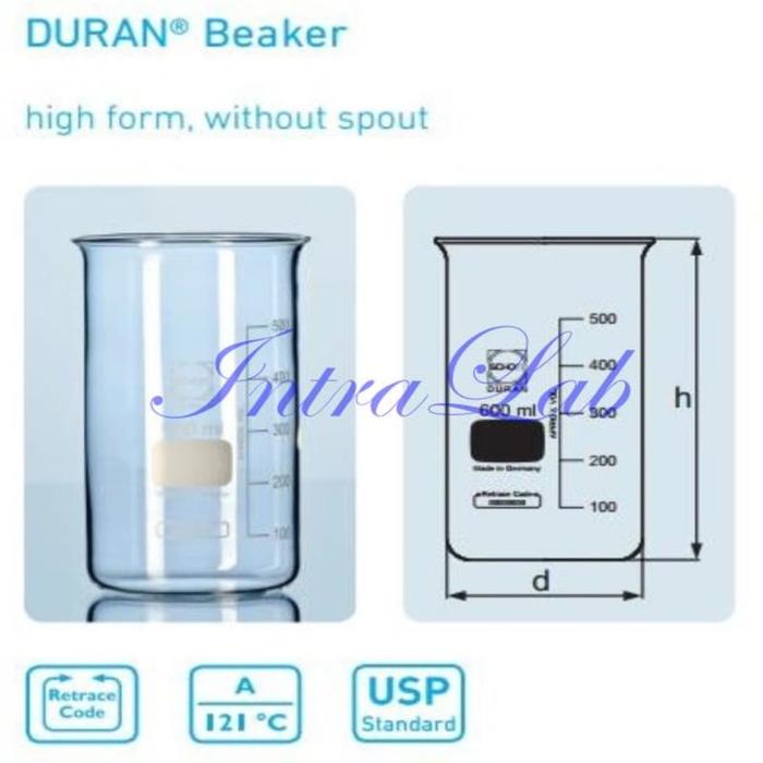 Jual Beaker Glass 100ml High Form, without Spout 211172401 Duran ...