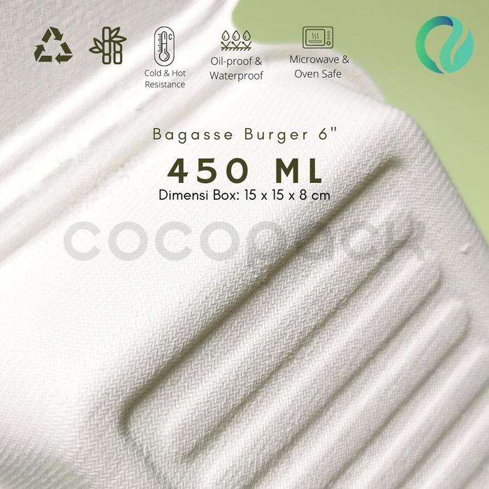 Jual Populer Bagasse Clamshell 6 Inch Burger Box 450ml Natural Brown ...