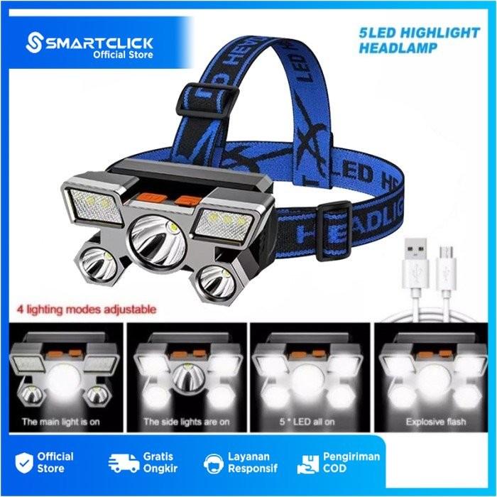 Promo High Power Head Lamp Senter Kepala Rechargeable 5 LED XPE COB ...