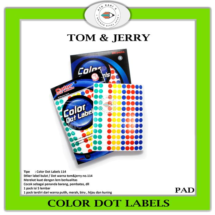 Jual TOM & JERRY - Label Color Dot 114 - Stiker Label Bulat Warna - Pad ...