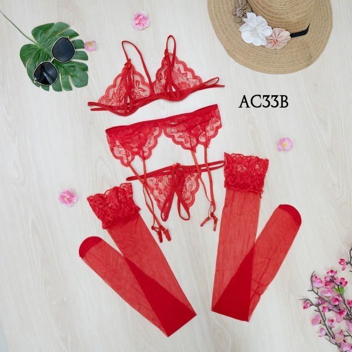 Promo UNDERWEAR BH CD SEKSI + SABUK PAHA + STOCKING SEXY LACE MERAH ...