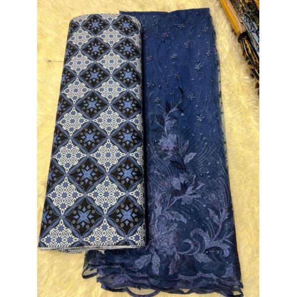 Jual Set/Paket Kain Bridesmaid Tile & Batik Bakal Kebaya Warna Navy - 1 ...
