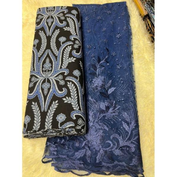Jual Set/Paket Kain Bridesmaid Tile & Batik Bakal Kebaya Warna Navy - 1 ...