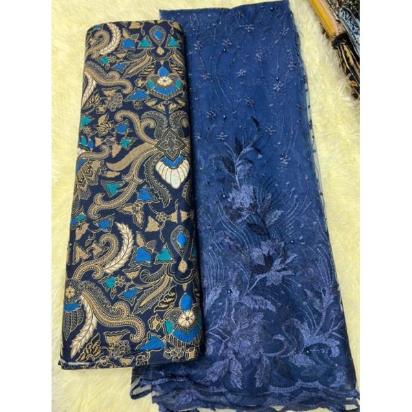 Jual Set/Paket Kain Bridesmaid Tile & Batik Bakal Kebaya Warna Navy - 1 ...