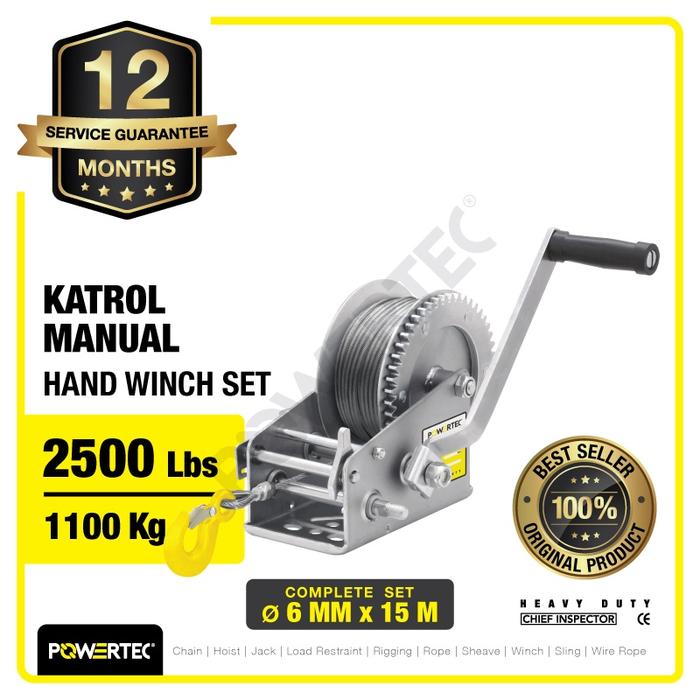 Jual Hand Winch / Katrol Manual 2500lbs / 1100Kg x 15 M Galv POWERTEC ...