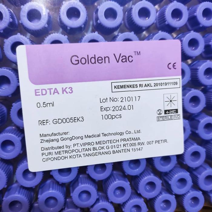 Jual Tabung EDTA K3 0,5 ml Golden Vac | Tabung Microtainer | Micro Tube ...