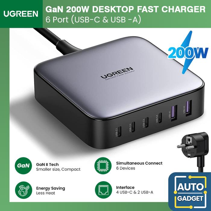 Jual UGREEN 200W Charger 6 Ports Power Delivery Fast Charging Type C ...
