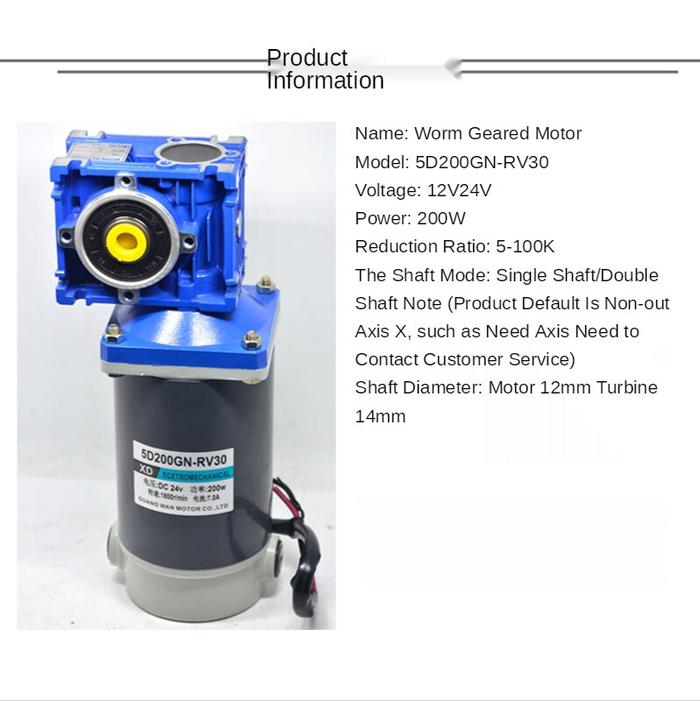 Jual INS 200W 12V 24V Wheel Worm DC Gear Motor High Torque Forward and R - Jakarta Barat - First ...
