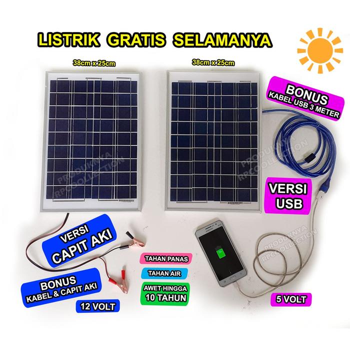 Jual Charger Matahari Panel Surya USB atau Capit Aki 5WP 1A - Portable ...