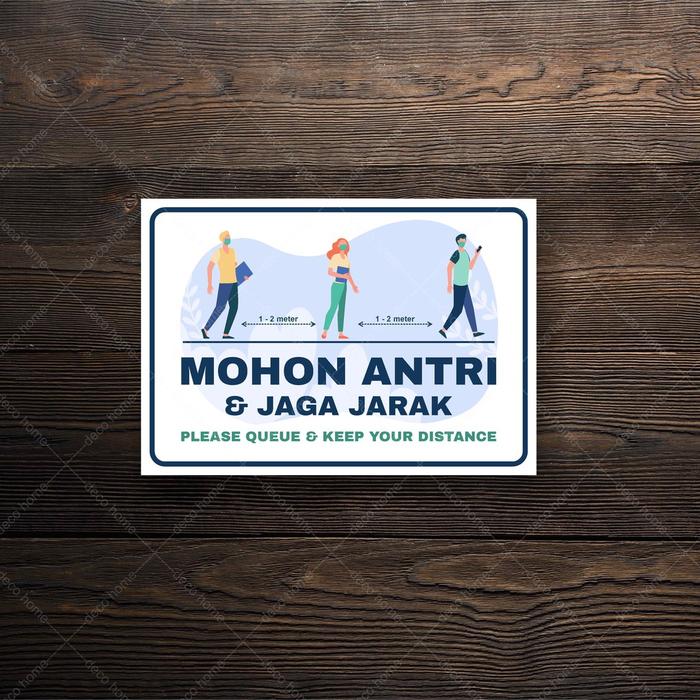 Jual RW627 Sticker Waterproof Mohon Antri dan Jaga Jarak - Kab. Bandung ...