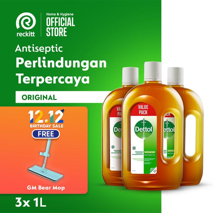 Jual Dettol Antiseptic Liquid 1L x 3 FREE GM Bear Mop - Jakarta Barat - lukito02 | Tokopedia