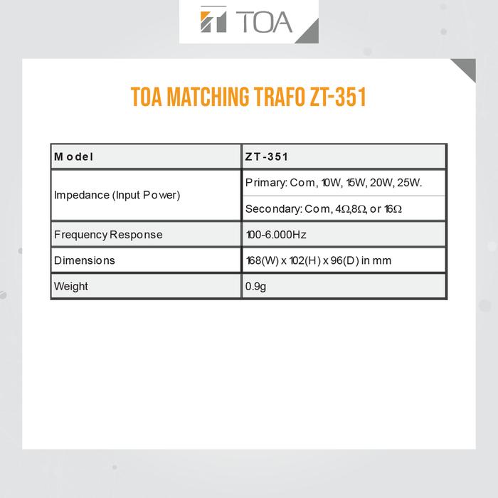 Jual Toa Matching Trafo Model Zt-351 | Garansi Resmi Di Seller Noelle ...