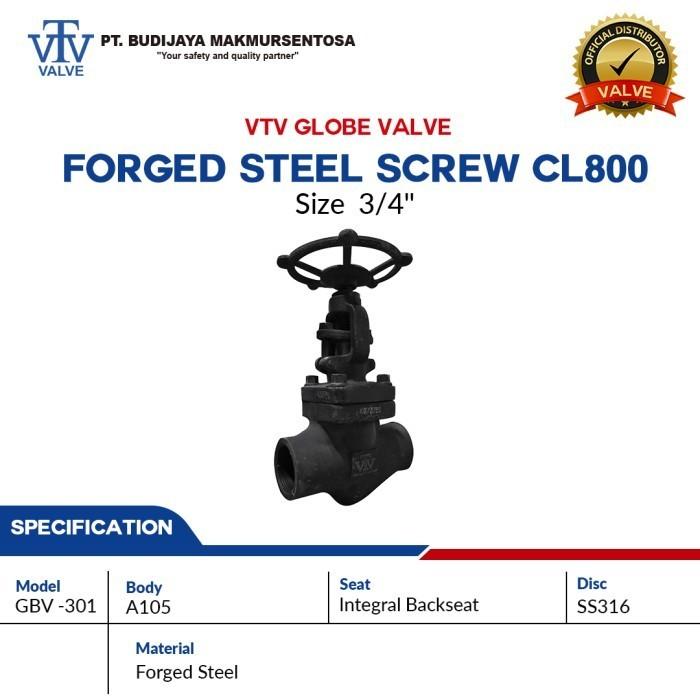Jual FORGED STEEL GLOBE VALVE VTV - SCREW CL800 - 3/4 INCH - Jakarta ...