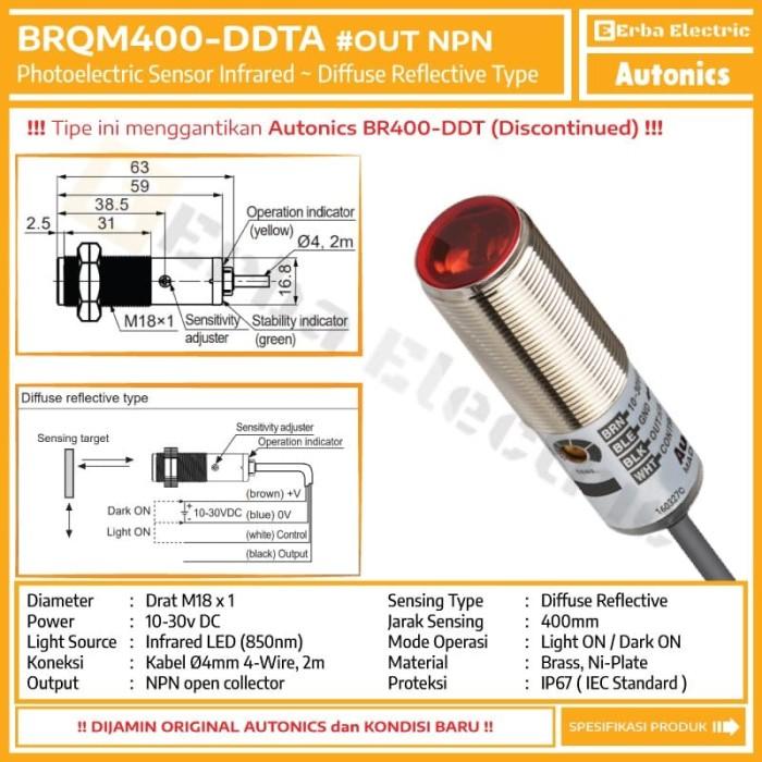 Jual Autonics BRQM400-DDTA Photo Sensor Infrared 400mm NPN BR400-DDT ...