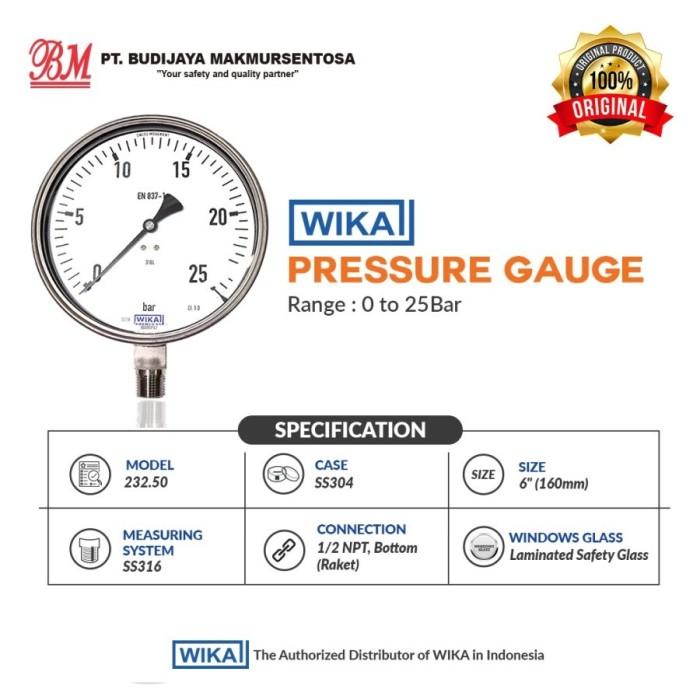 Jual WIKA Bourdon Tube Pressure Gauge 6 Inch (0 to 25 Bar) - Kota Medan - WIKA Gauge & VTV Valve ...