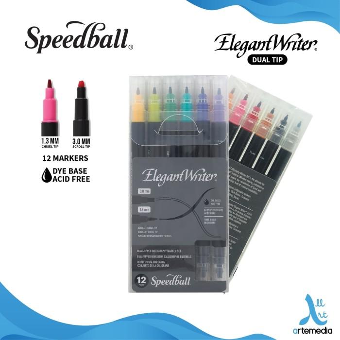 Promo Marker Kaligrafi Speedball Set 12 Dual Tip Elegant Writer ...