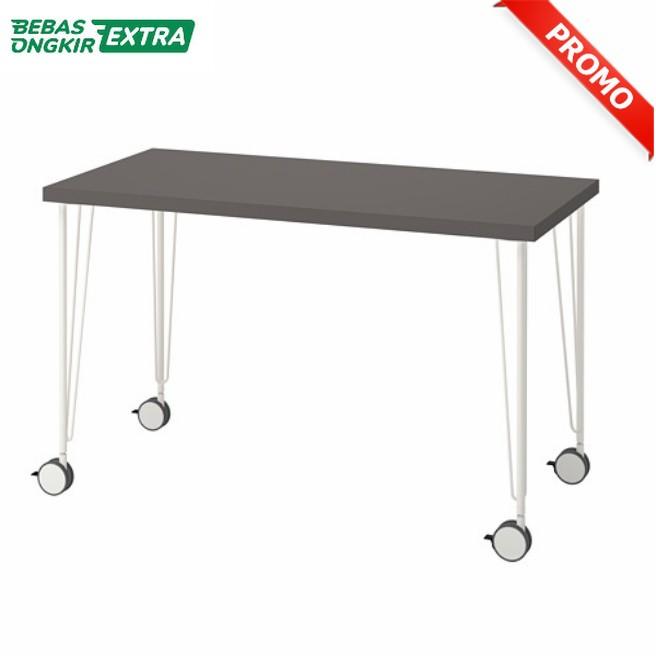Jual ORI Meja Papan Kaki Beroda Kokoh Minimalis 120x60cm _Abu Putih ...