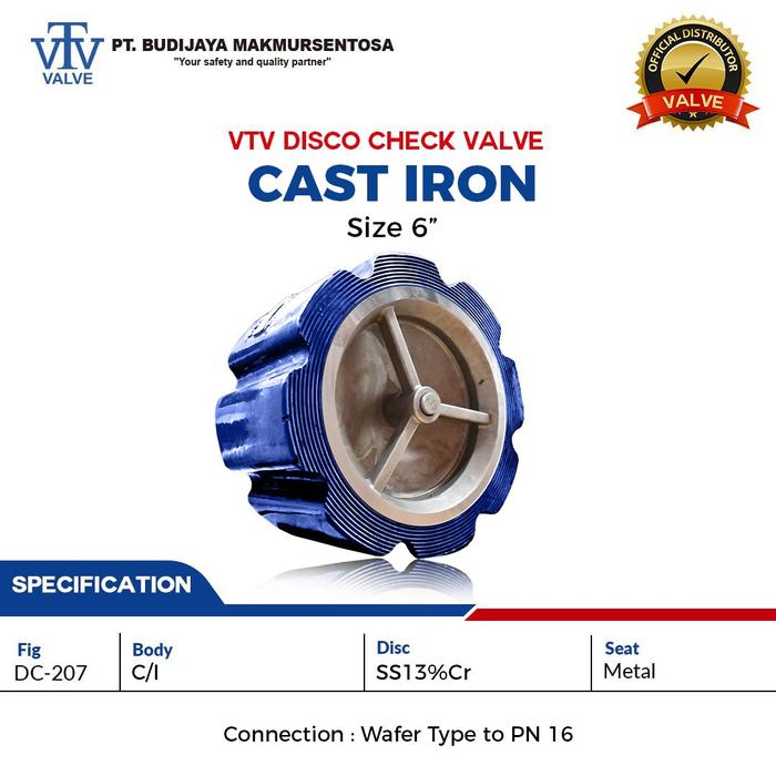Jual VTV Disco Check Valve Cast Iron Size : 6" Wafer Type to PN 16 ...