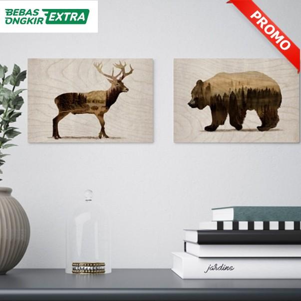 Jual ORI 2 Set Gambar Kanvas Bingkai Tema Wild Animals II 30x20cm ...