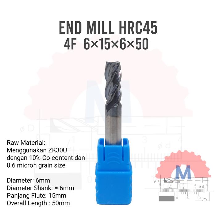 Promo Endmill 4F Diameter 6mm HRC45 square end mill carbide 6 mm ...