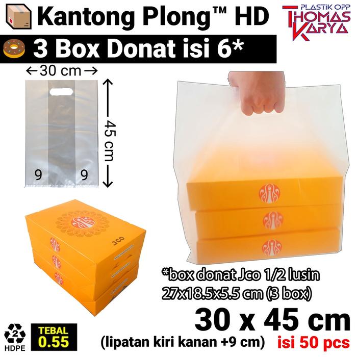 Jual 30x45 cm Kantong Plong HD Box Plastik JCO Donat Isi 6 3 dus Kotak ...
