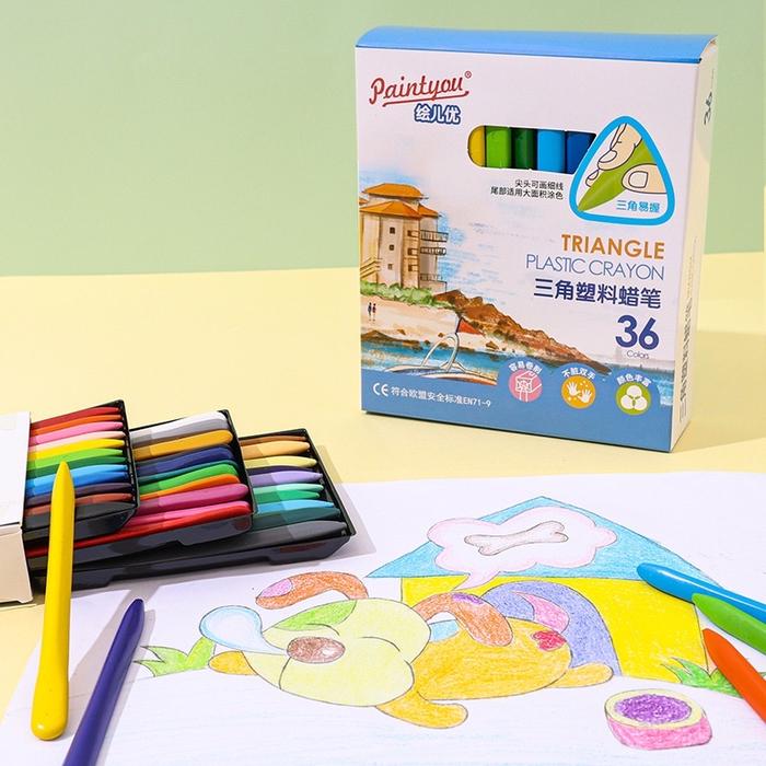 Jual triangle plastic crayon segitiga krayon plastik bahan aman - 36pcs ...